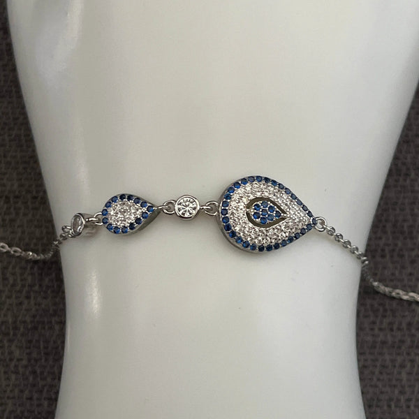 Unique Sterling Silver Evil Eye Double Rhombus & Diamond Zirconia Brac ...